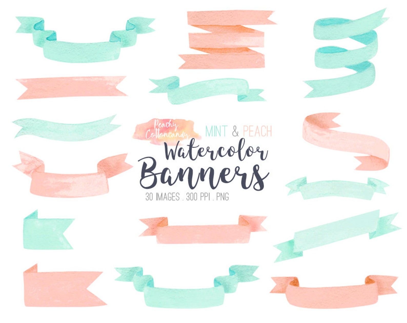 BUY 4 GET 50% OFF Watercolor Ribbon Banner Clip Art in Peach & - Etsy