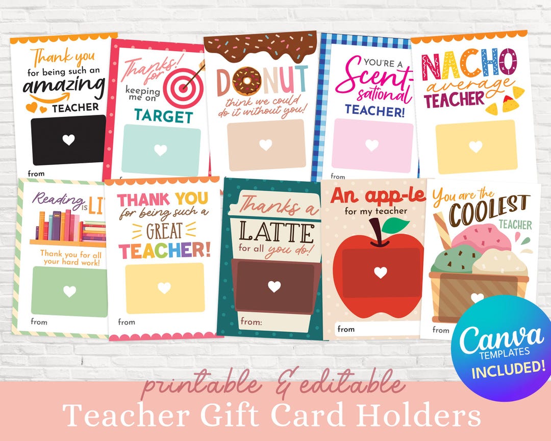 Printable Teacher Appreciation Gift Card Holder: Editable Thank You ...