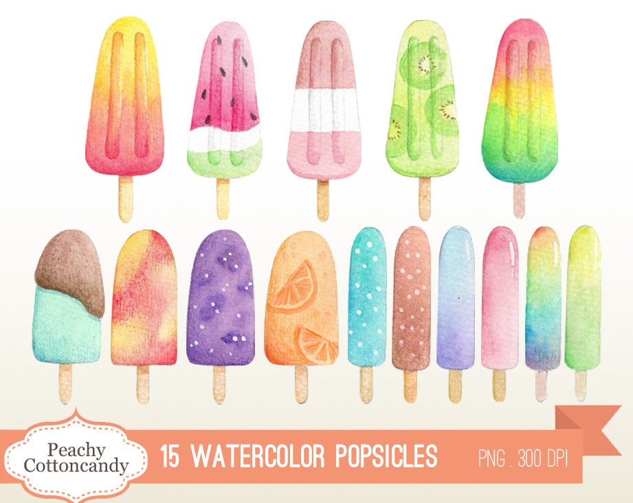 BUY 4 GET 50% OFF Watercolor Popsicle Clip Art ice pop ice | Etsy