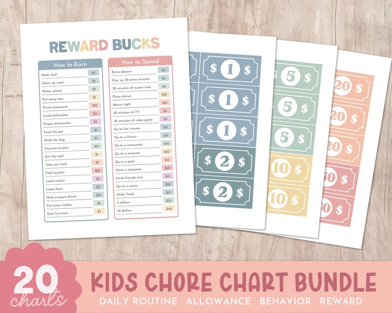 Editable Kids Chore Chart Bundle: Daily Checklist, Reward Bucks (PDF ...