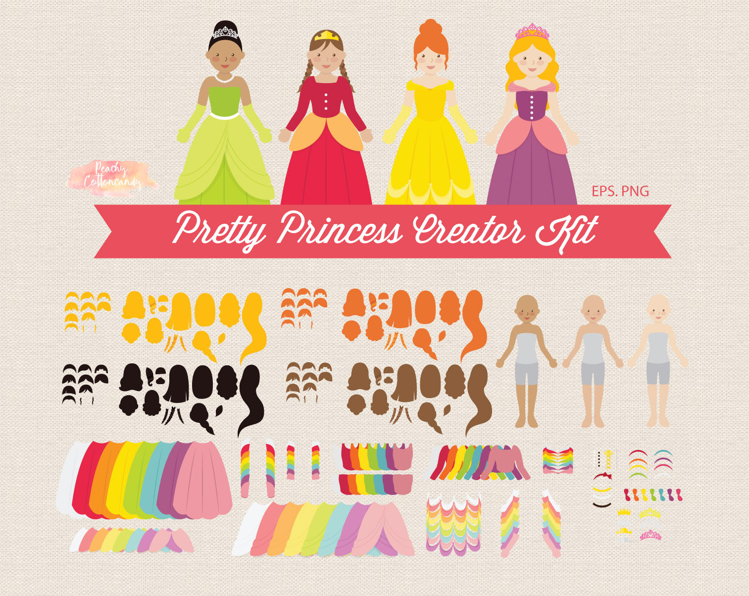 Princess Clipart Set: Create Your Own Princess (digital Clip Art) - Etsy
