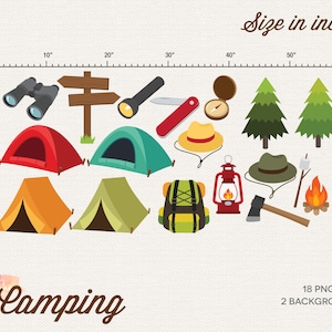 Camping Clipart Set: Hiking, Campfire, Tent Graphics (digital Download ...