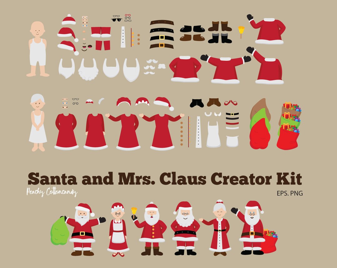 Santa & Mrs. Claus Clipart: Christmas Holiday PNG EPS (digital Download ...