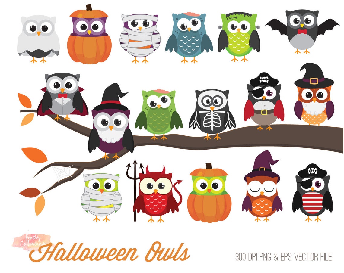 BUY 4 GET 50% OFF Halloween Owl Clipart Halloween Clipart - Etsy
