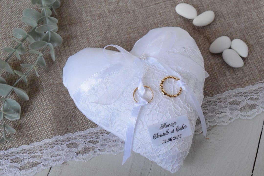 Heart-shaped Satin Wedding Ring Holder With White Lace to Personalize ...