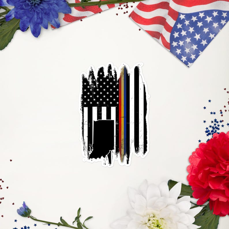 Indiana First Responder Sticker – Thin Blue Red Gold Line State Decal ...