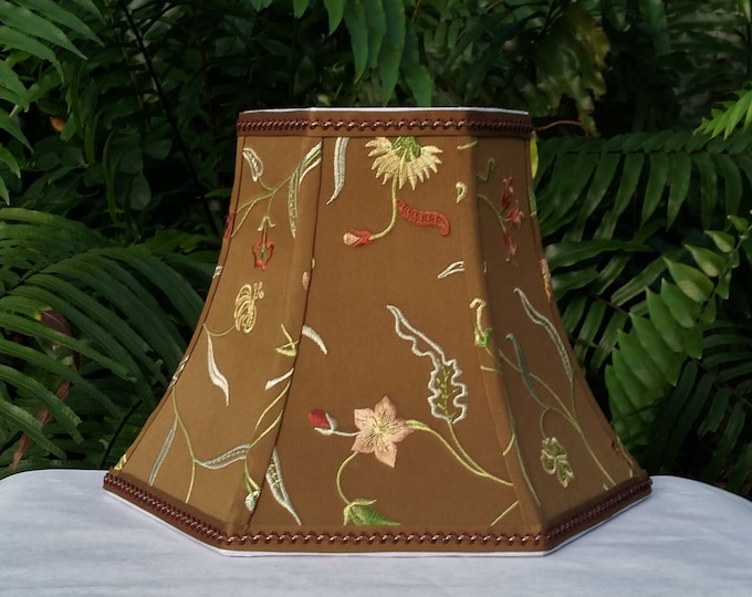 Floral Embroidered Lampshade, Brown Blue - Etsy