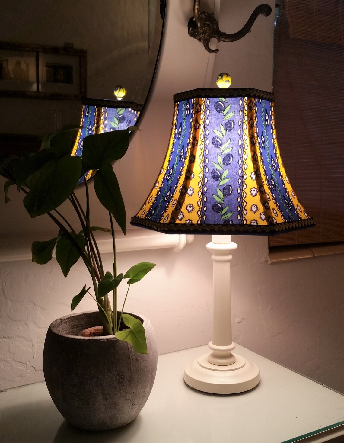 French Country Lamp Shade, Blue, Lemon Yellow Bell Lampshade - Etsy