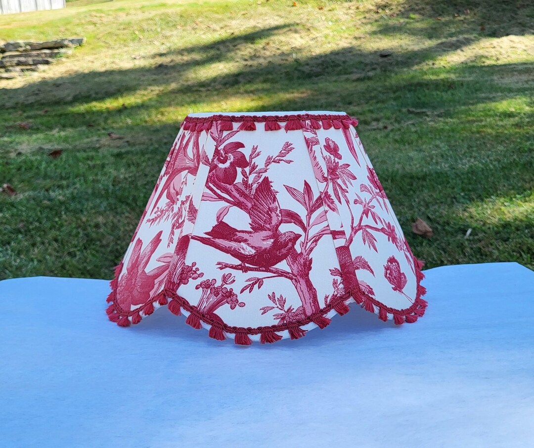 Bird Floral Red Cream Scallop Lampshade - Etsy