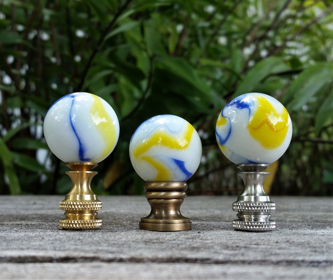 White Lamp Finial, Blue, Yellow - Etsy