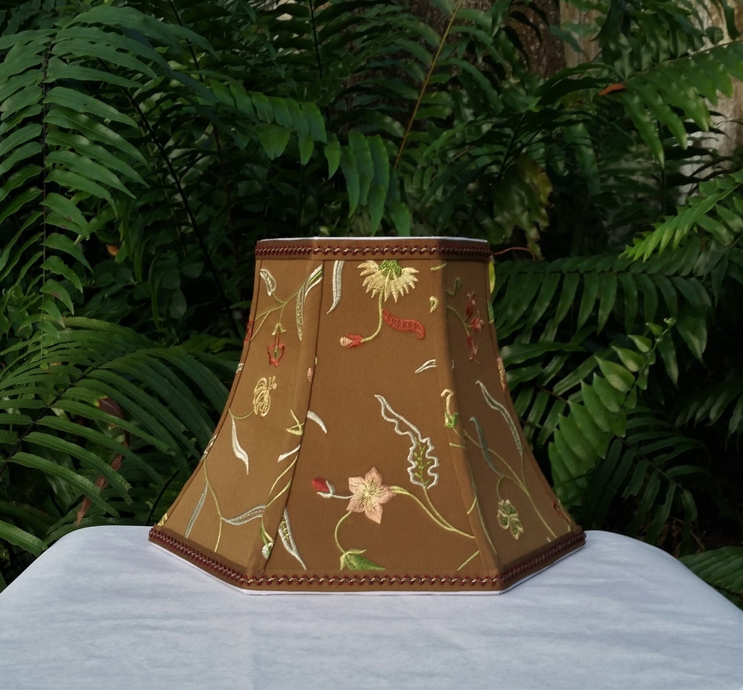 Floral Embroidered Lampshade, Brown Blue - Etsy