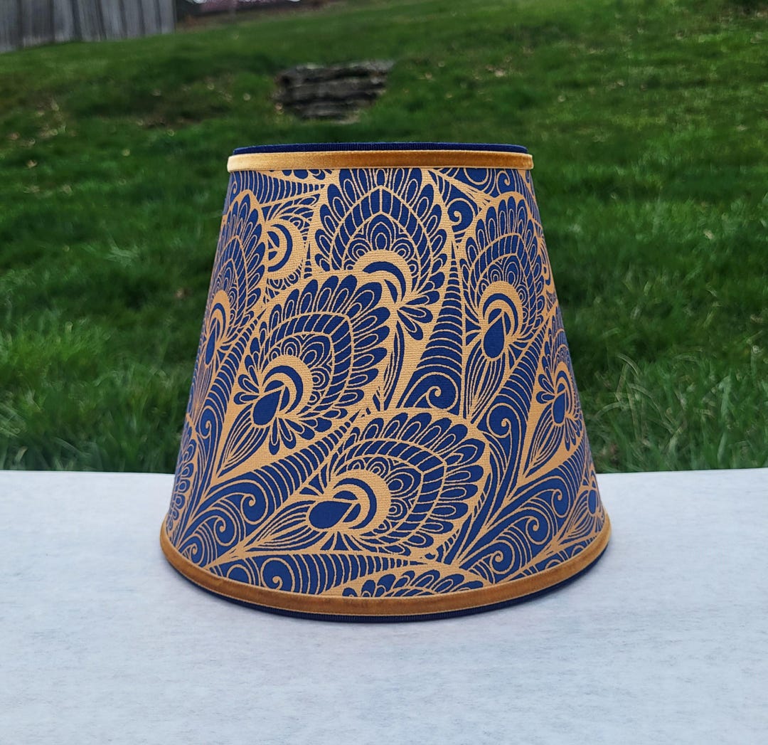 Blue Gold Paper Lampshade Clip on Table Lamp - Etsy