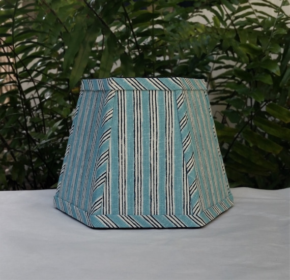Aqua Indigo Stripe Lampshade Clip on Lamp Shade | Etsy