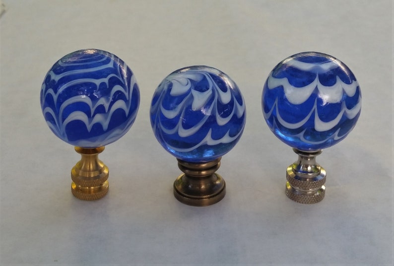 Royal Blue Lamp Finial, White Swirls, Glass - Etsy