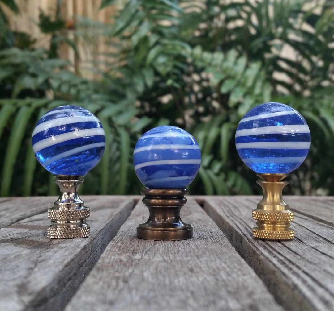 Royal Blue Lamp Finial, White Swirls - Etsy
