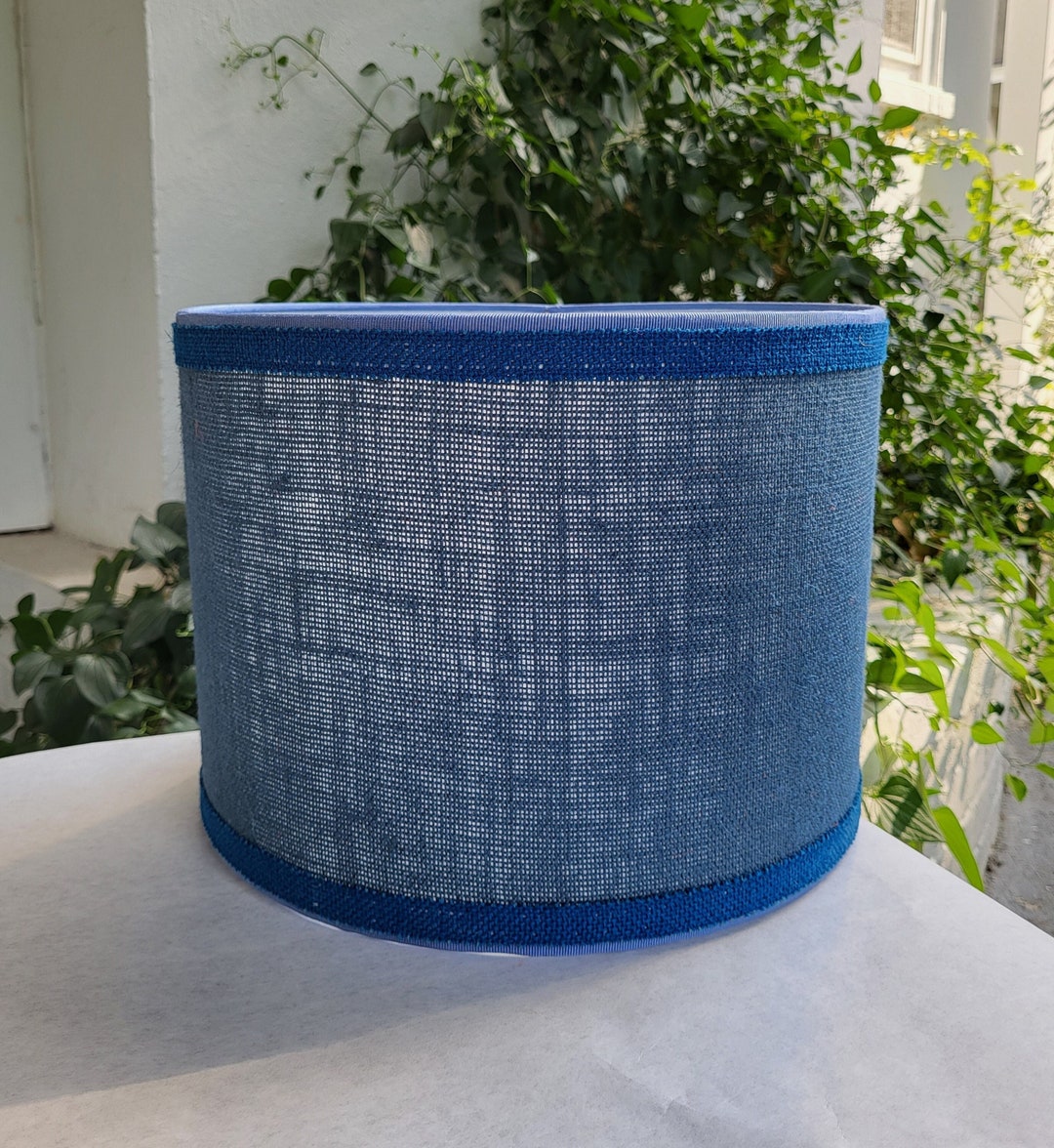 Dark Blue Burlap Lampshade, Drum Lamp Shade - Etsy