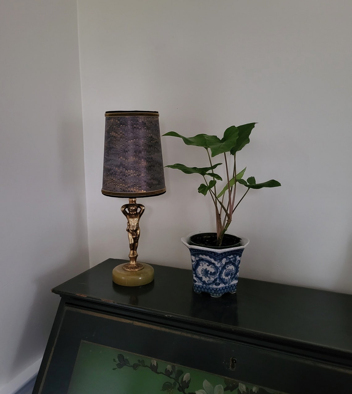 Pair Navy Gold Marbled Paper Lampshades - Etsy
