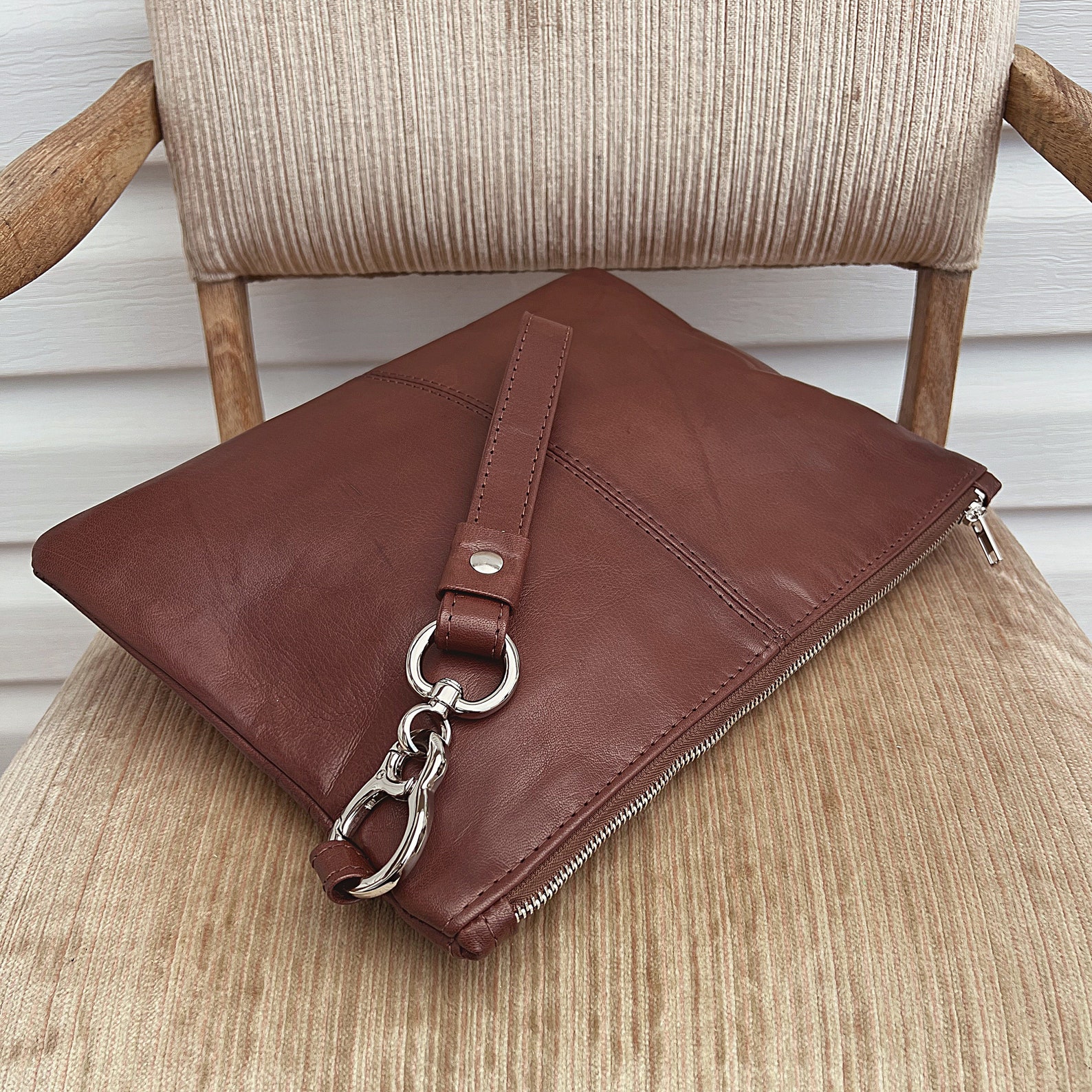 The Jules Clutch Chestnut Leather Cotton Lined Clutch Purse With ...