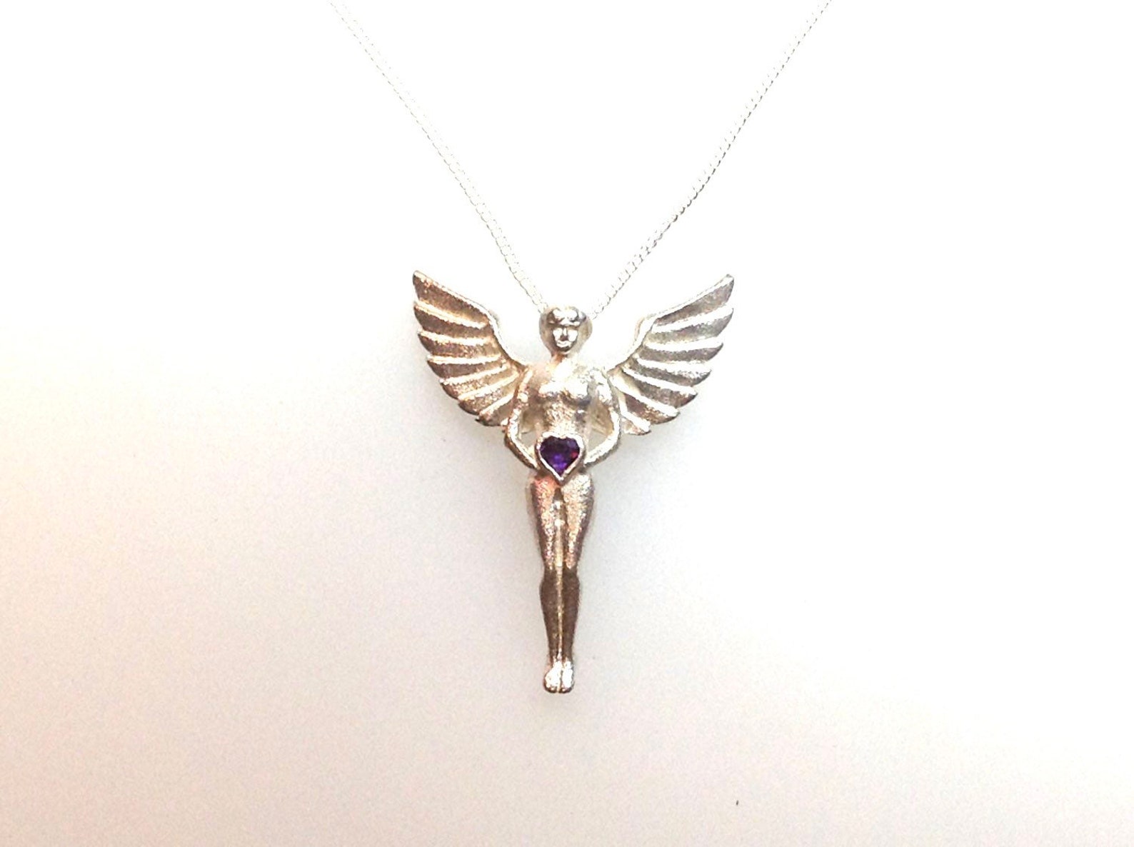 Guardian Angel Necklace in Sterling Silver With Gemstone - Etsy