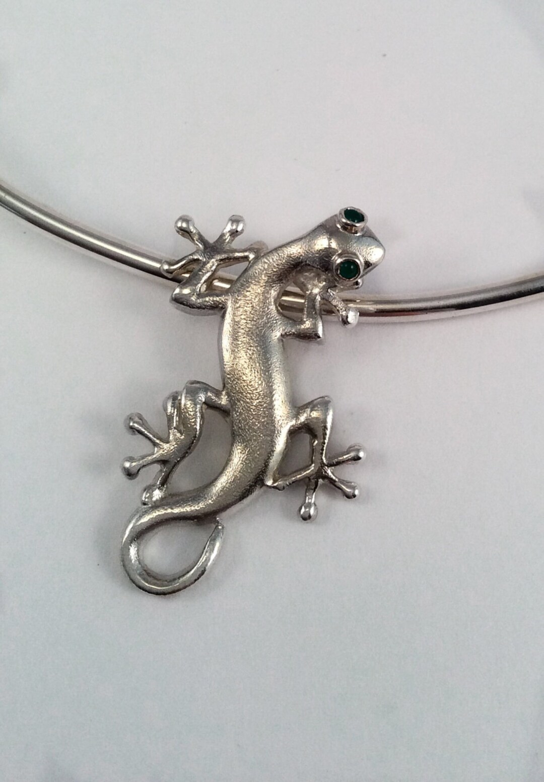 Lizard Necklace, Handmade Green Agate Lizard Sterling Silver Torc ...