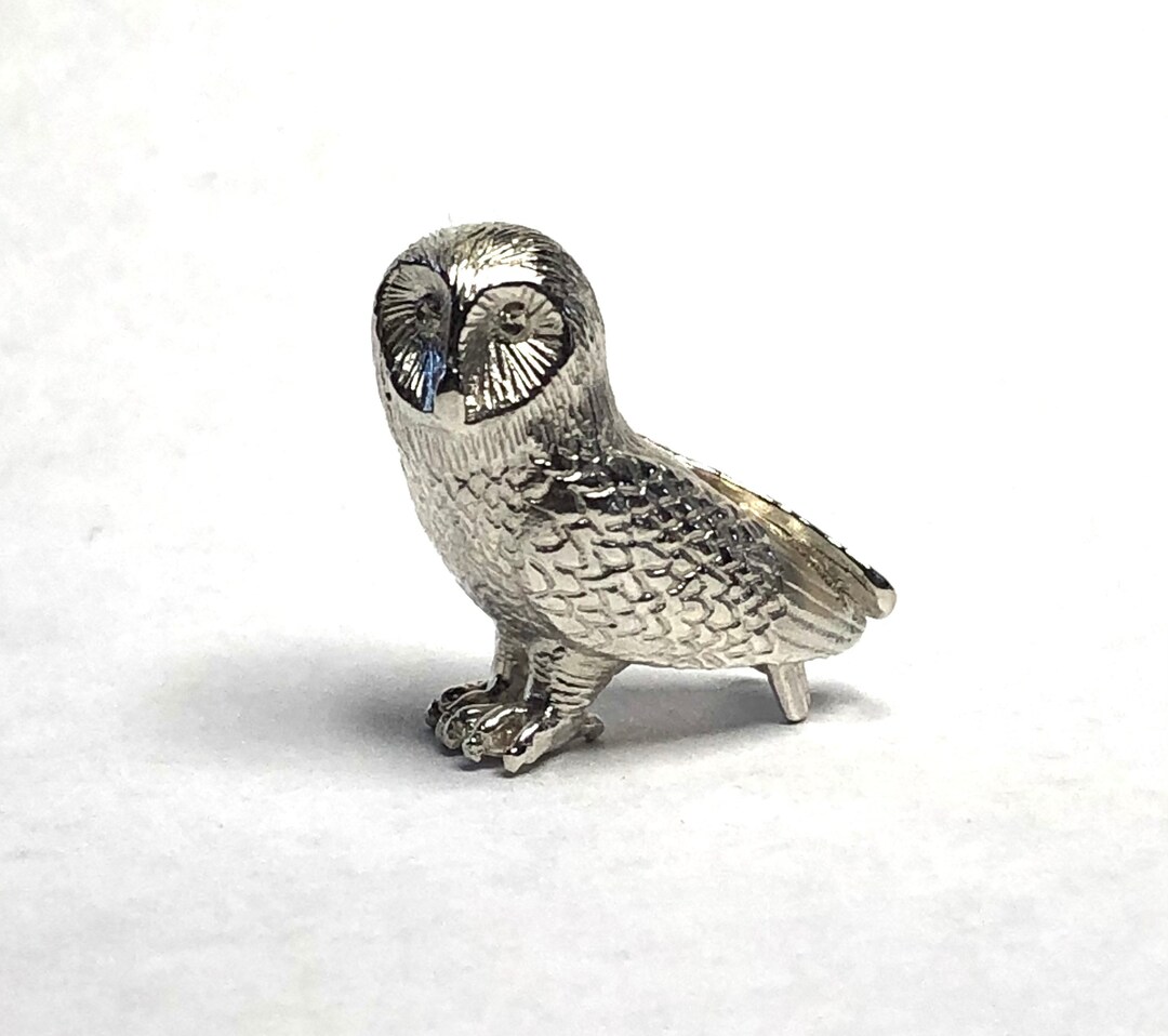 Barn Owl Miniature in Sterling Silver, Bird Figurine Ornament, Cute ...