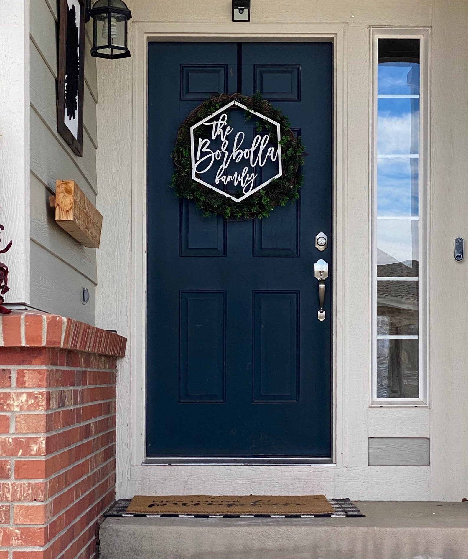 Front door name sign last name sign wreath hanger wood name | Etsy