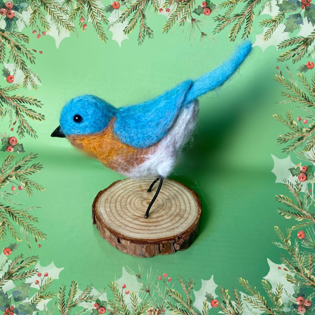 Felted Bluebird Mystery Bird Box! Blue Bird Perched on Wood Slice - Etsy