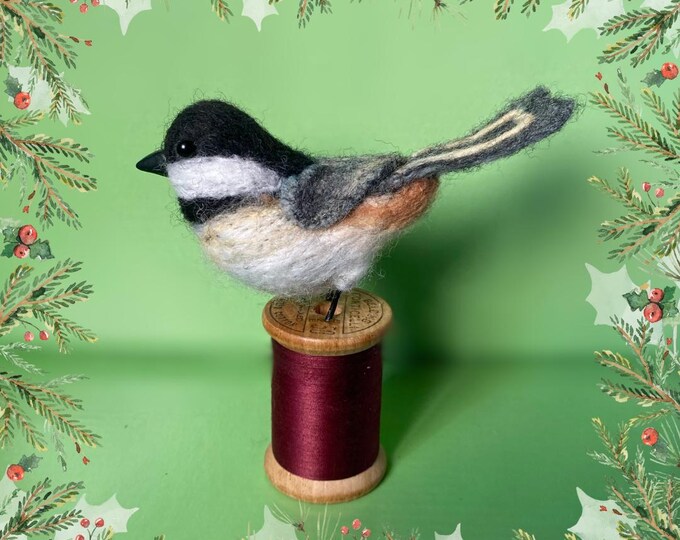 Felted Chickadee Mystery Bird Box! Chickadee Perched on Spool of Thread ...