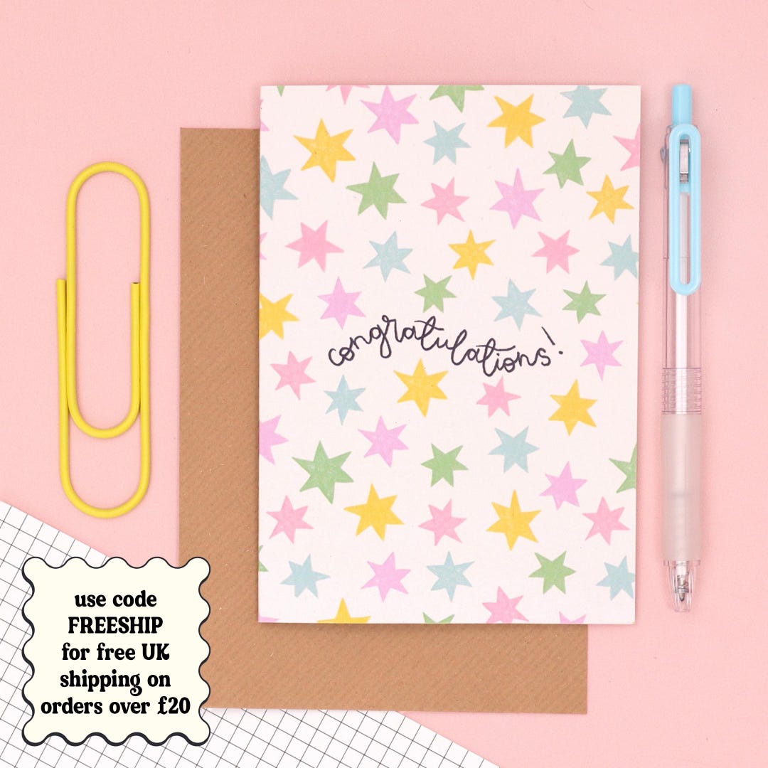 Congratulations Card: Star Design, Recycled Card & Envelope - Etsy