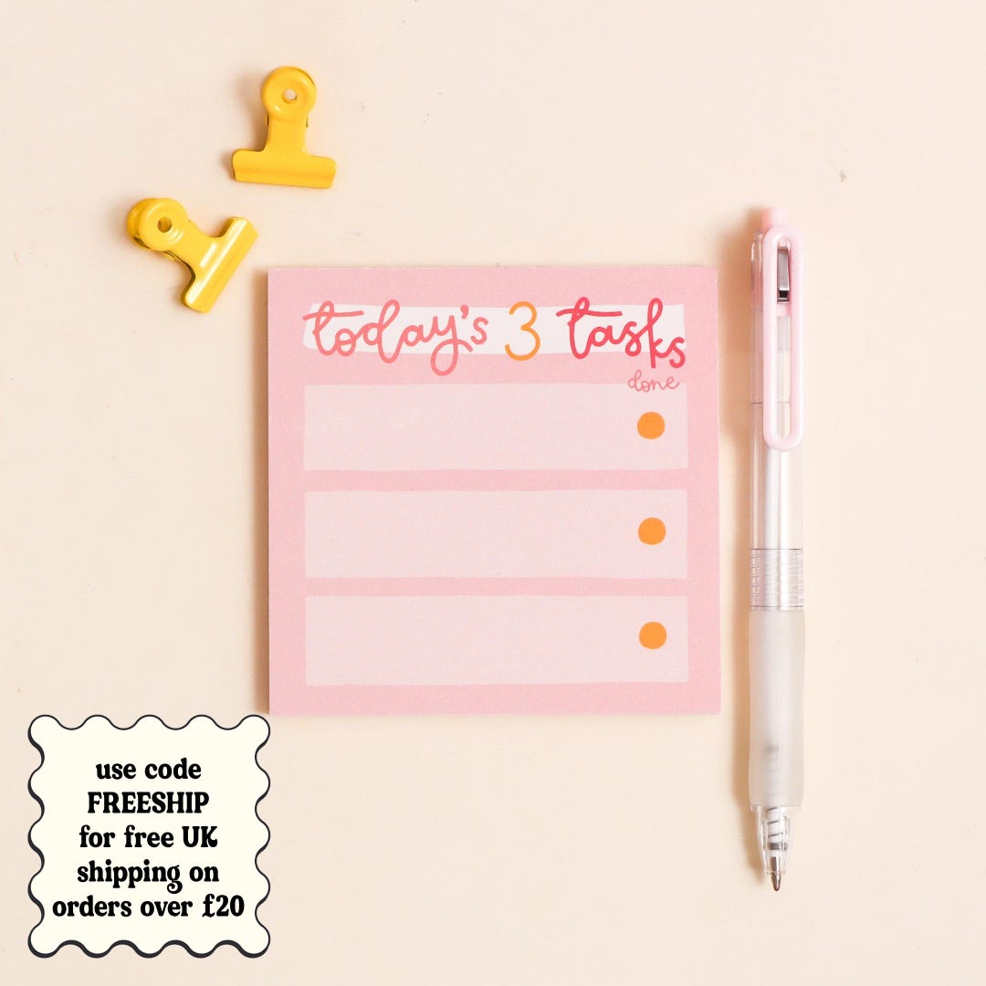 Memo Pad - Today's Three Tasks - to Do List - Pink Stationery - Etsy