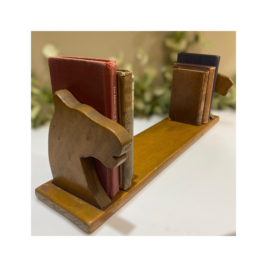 Vintage Book Holder Wood Folk Art Horses Table Desk Top Stand - Etsy