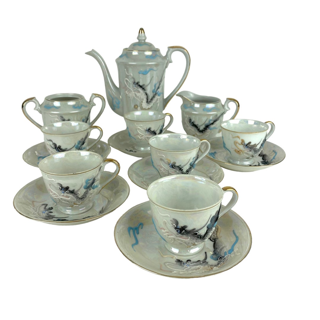 Maruku Dragonware Tea Set 16 Pieces Moriage Vintage Japan Lustreware ...