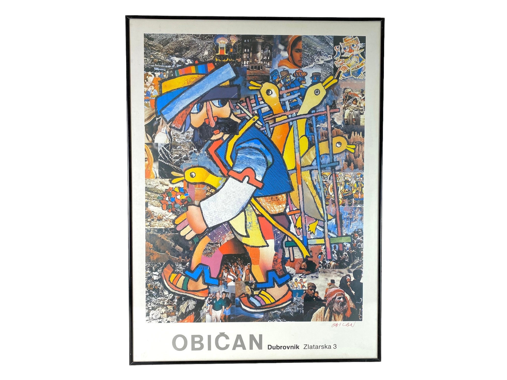 Jovan Obican Hand Signed Red Pen Print Man Ducks Basket Dubrovnik Black ...