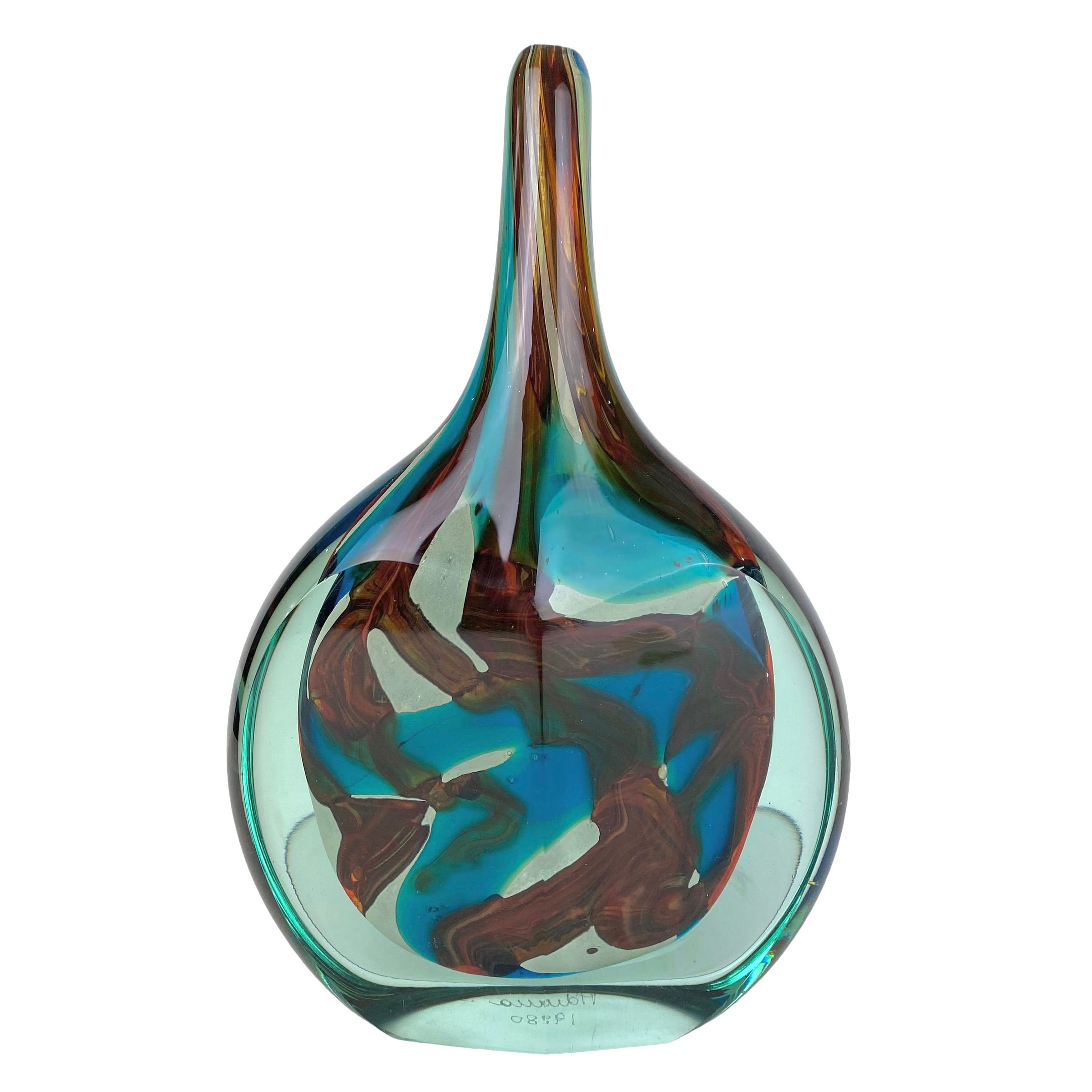 Mdina Glass Michael Harris Signed 1980 Malta Fish Axe Head Vase Blue ...
