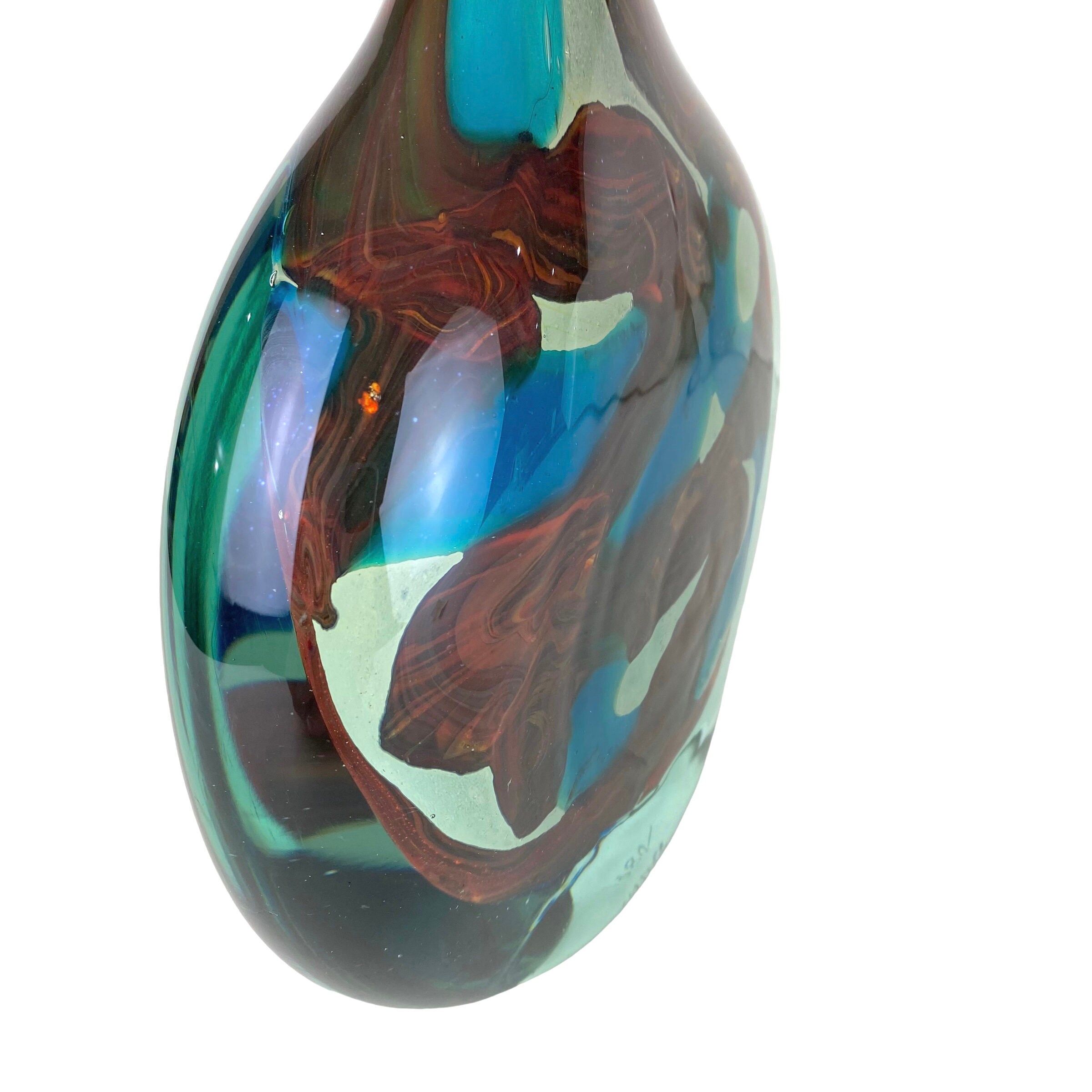 Mdina Glass Michael Harris Signed 1980 Malta Fish Axe Head Vase Blue ...