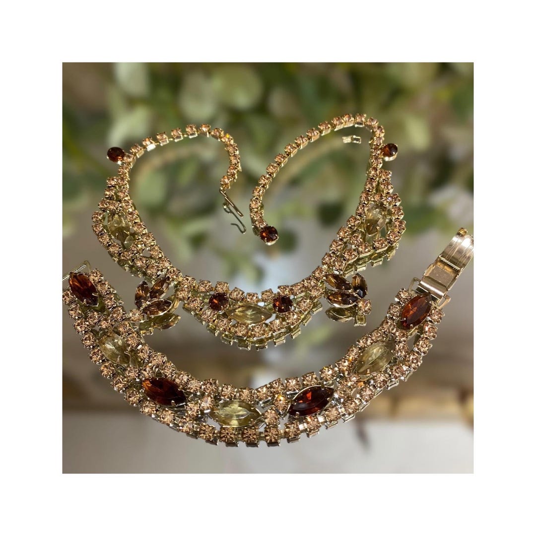Vintage Estate Necklace Bracelet Demi Parure Set Amber Citrine ...