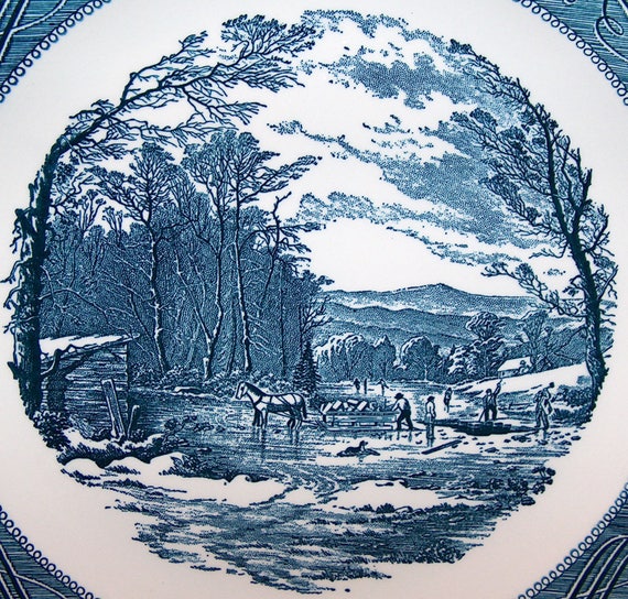 8064 Vintage Royal China Currier Ives LARGE 12 1 4 Blue Turkey Platter Round Chop Tray Plate Dinnerware at Vintageway Furniture Etsy