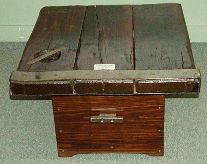 6191: Vintage WWII Table From Liberty Ship Wooden Hatch Cover Metal Tag ...