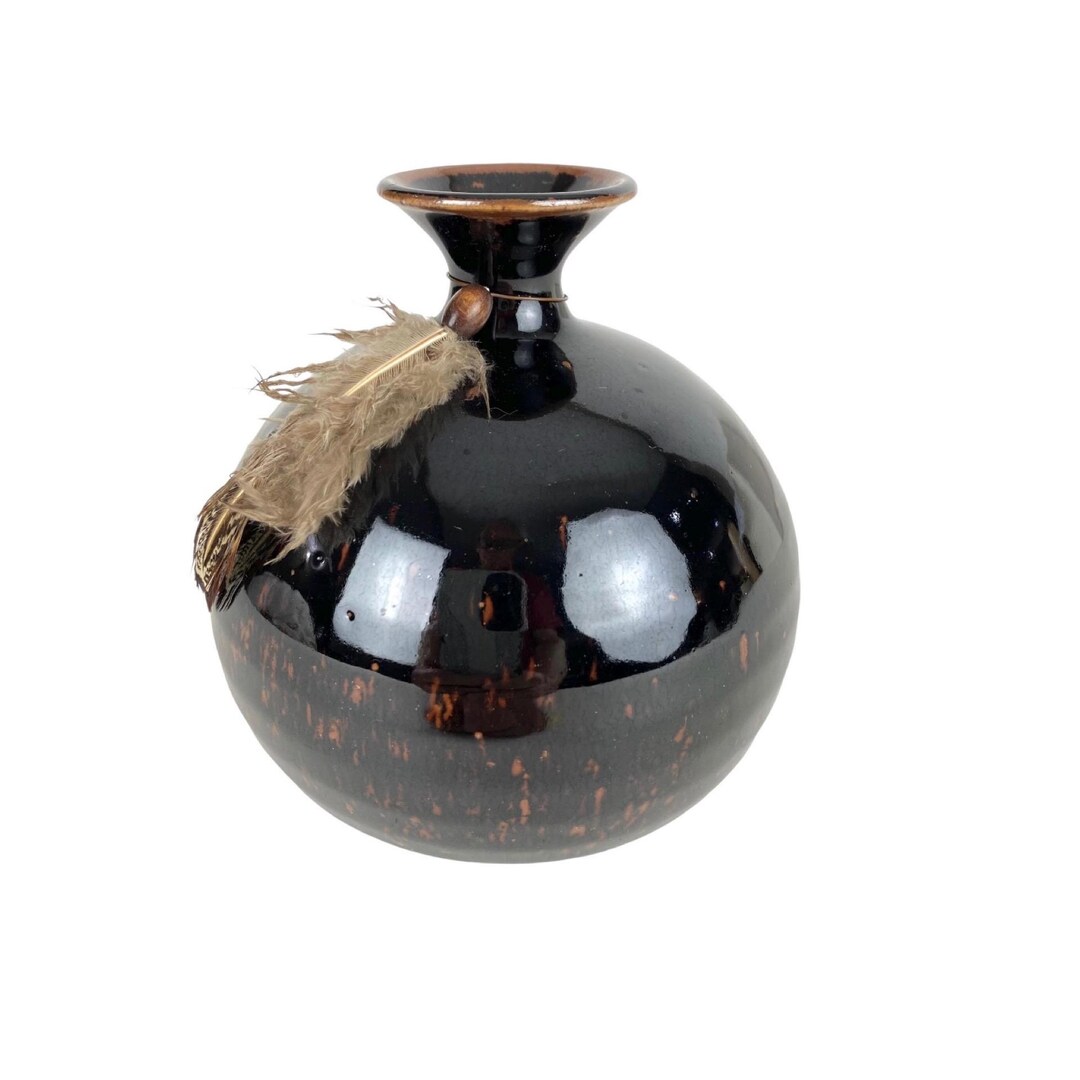 Roger Butler Feather River Pottery Vase Feather Trim Marked RB 4 3/4 ...