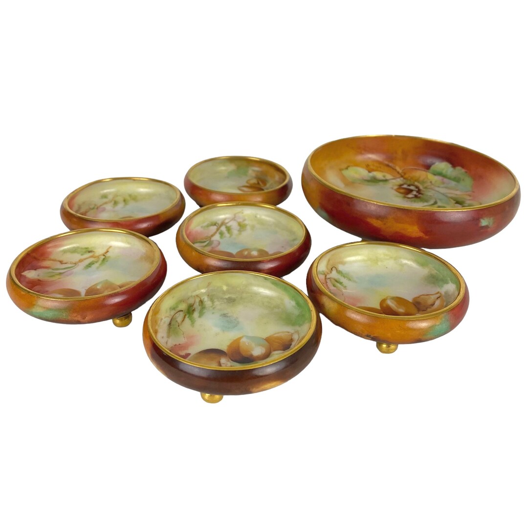 Belleek Willets Darcys Nut Bowl & 6 Dishes Hand Painted Larue 1885-1909 ...