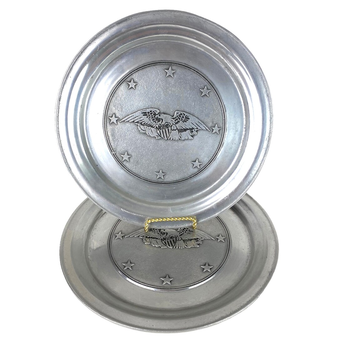 Wilton Pewter RWP Plates Set 2 Eagle Shield Stars Columbia PA Vintage ...