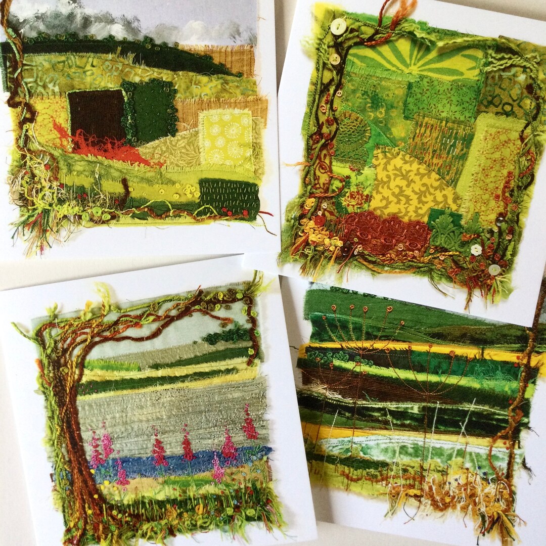 Set of Four Textile Art Greetings Cards - Etsy UK