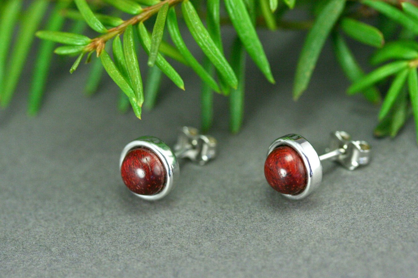 Red stud earrings Sterling silver stud earrings with red