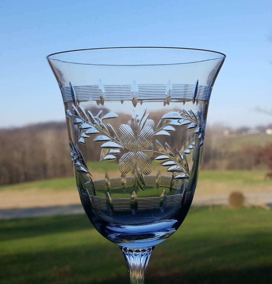 Tiffin Franciscan Linda older Cut Crystal Water Goblets Glasses Stem ...