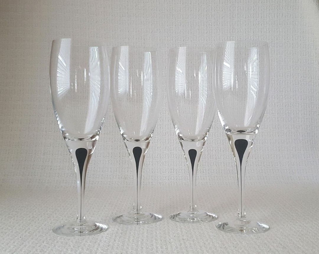 Orrefors Sweden Intermezzo Black Crystal 8 3/4 Claret Wine Glasses ...