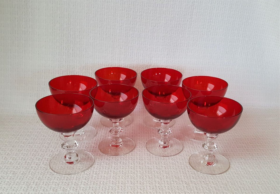 Morgantown Radiant Ruby Red Bowl & Clear Stem/foot Champagne Sherbet ...