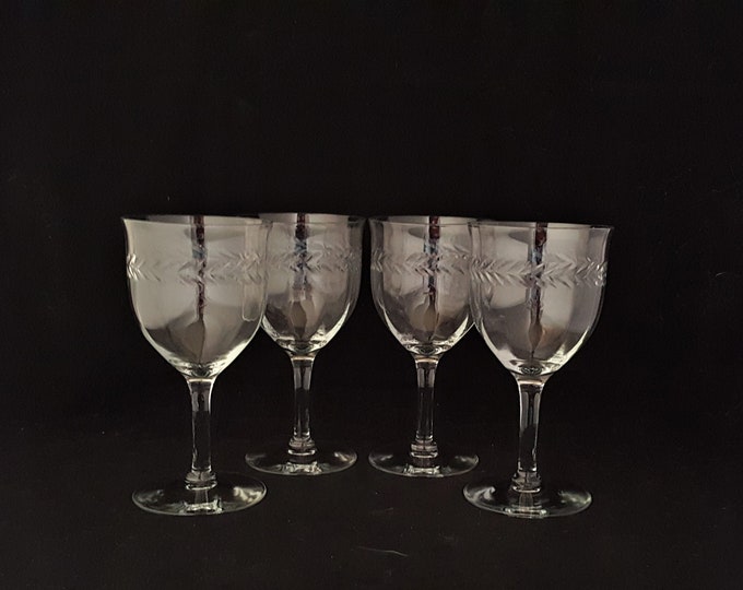 Seneca Laurel Wreath Cut Crystal Water Glasses Goblets (4) Vintage ...
