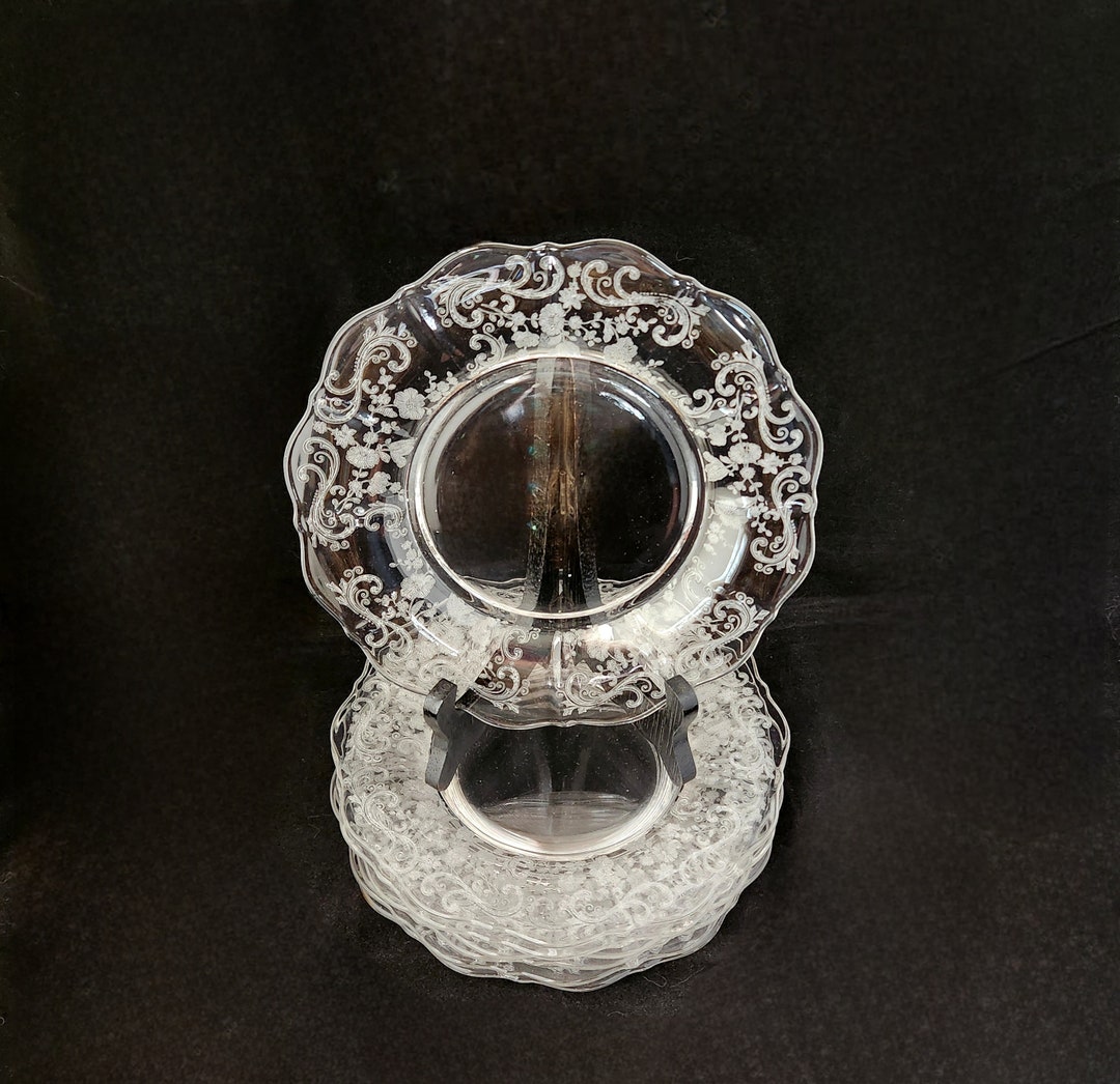 Cambridge Chantilly Etched Crystal 8" Luncheon Plates ~ Set of 7 ...