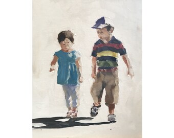 Brother and sister wall art siblings art shared room decor. | Etsy