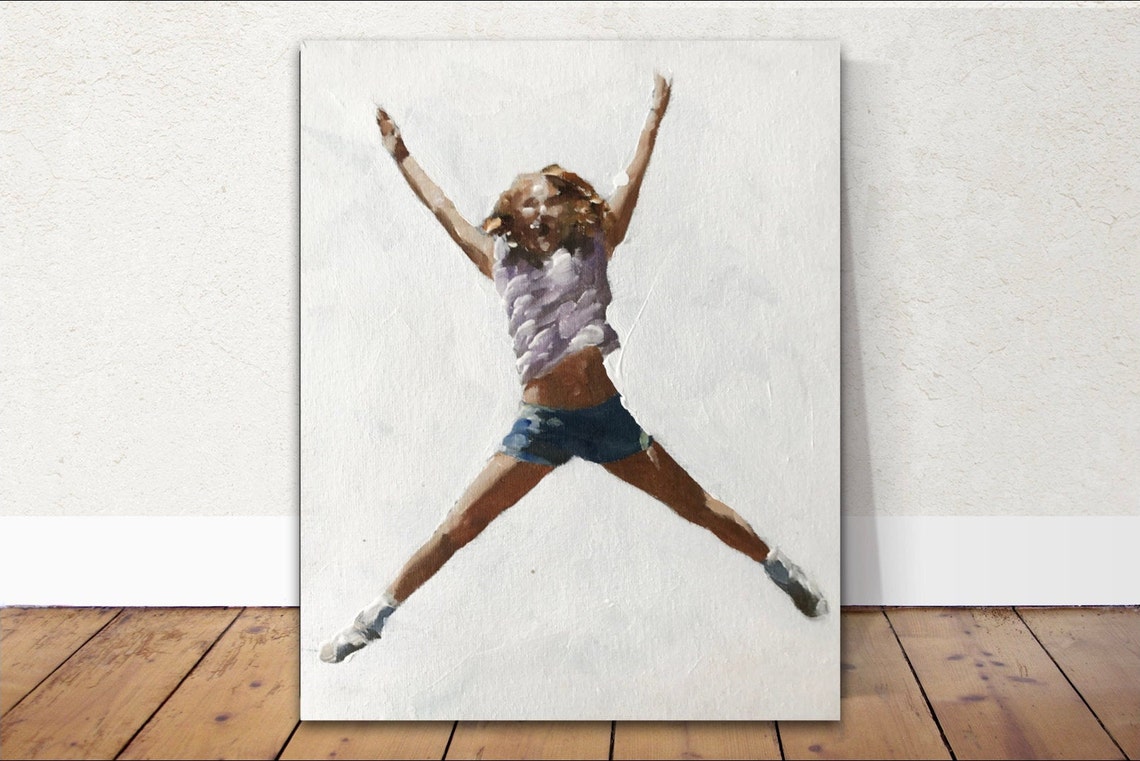 Girl Jumping for Joy Girl Painting Wall Art Canvas Print - Etsy